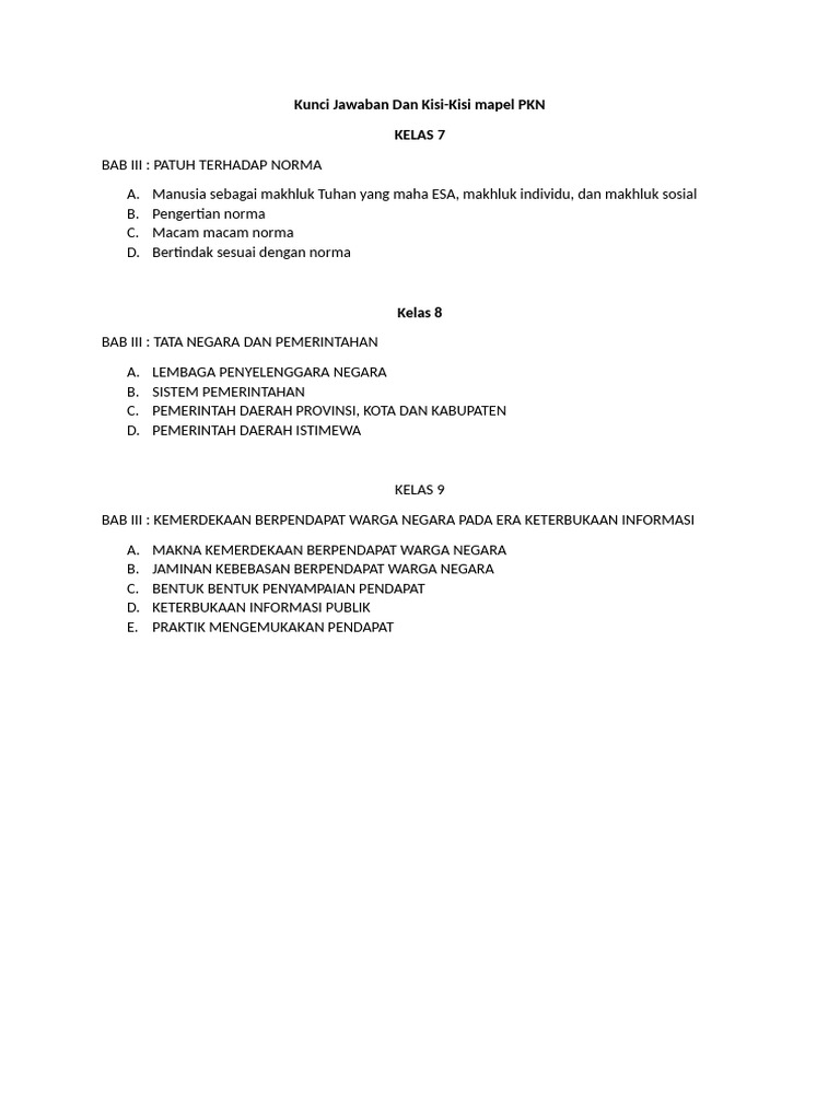Kisi Kisi PKN | PDF