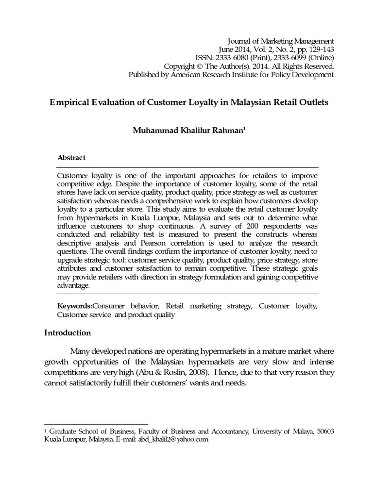 Emperical Evaluation of Customer Loyalty | PDF | Retail | Cronbach's Alpha