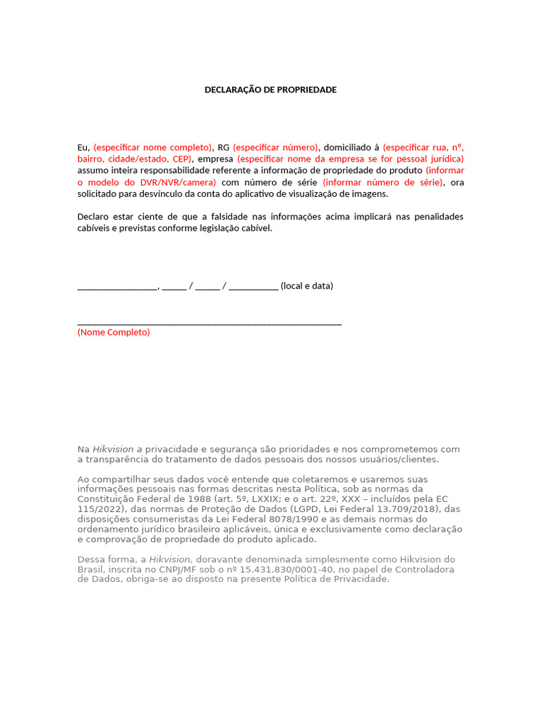 Declaração de Propriedade | PDF