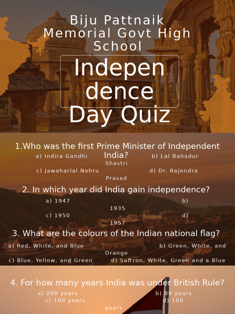 Independence Day Quiz | PDF | Indian Nationalism