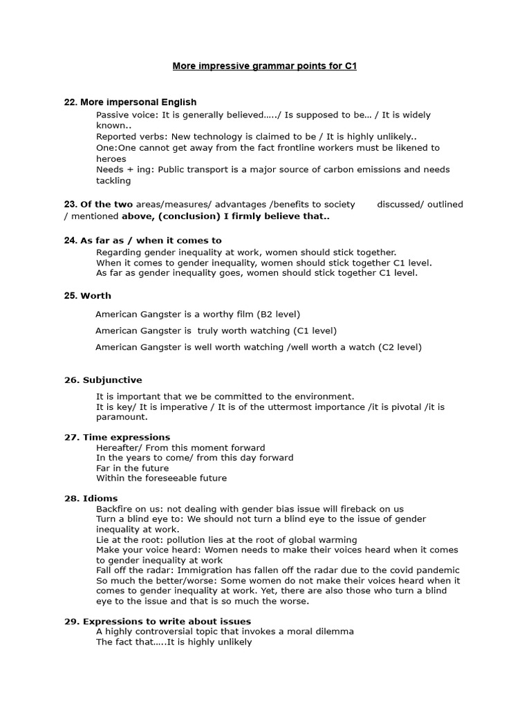 More Impressive Grammar Points For C1 | PDF | Linguistic Morphology ...
