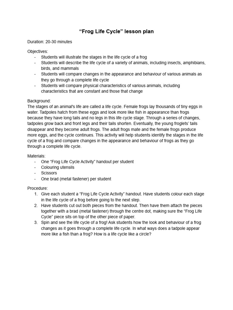 Frog Life Cycle Lesson Plan | PDF | Foreign Language Studies