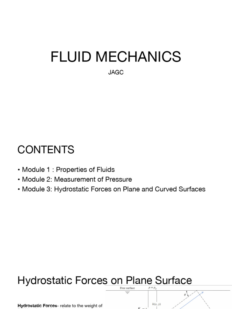 Hydrostatic Forces in Fluid Mechanics | PDF | Pressure | Gases