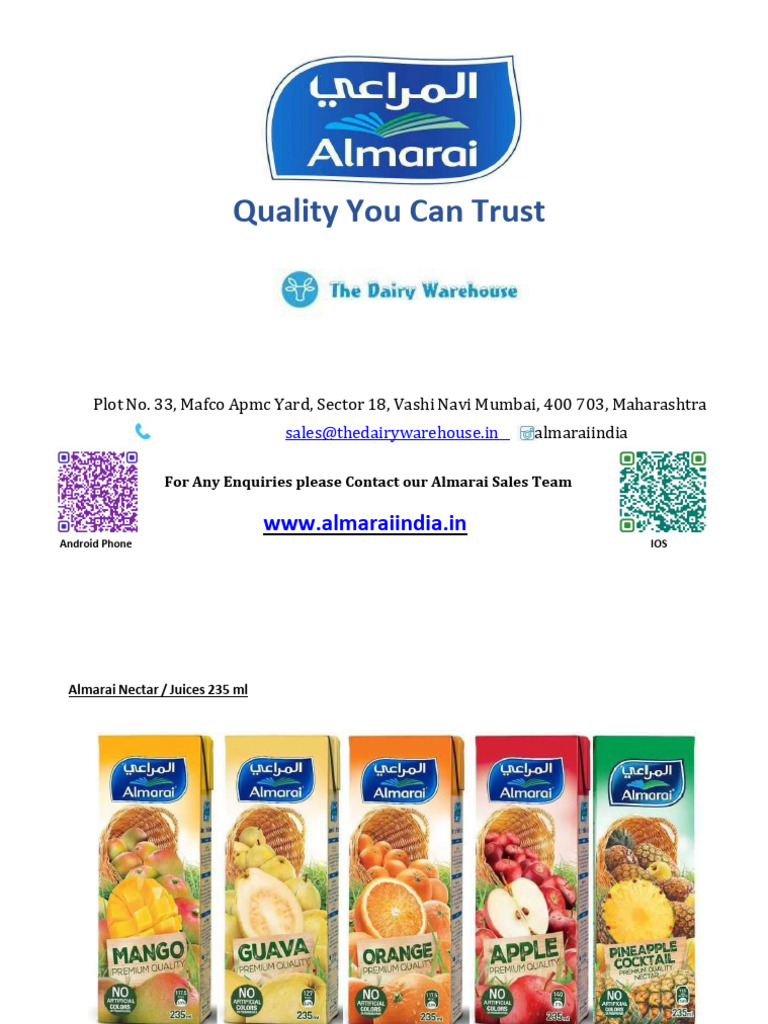 Almarai Products and Pricing in India | PDF