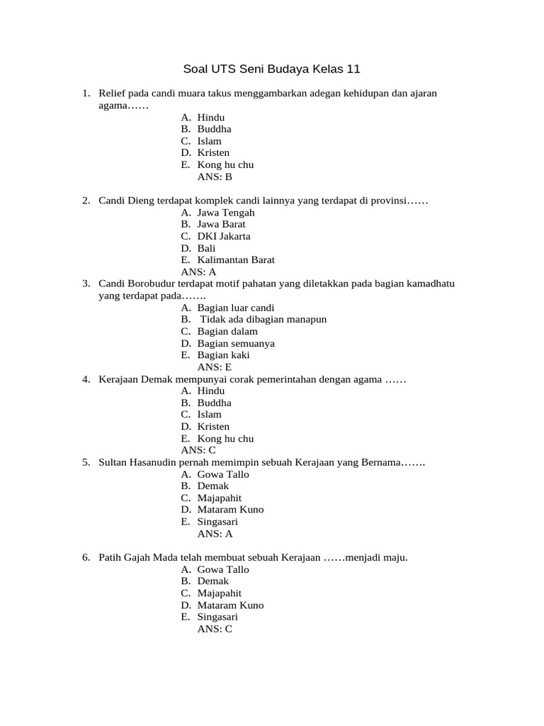 Soal ATS Seni Budaya Kelas 11.23-24.RF | PDF