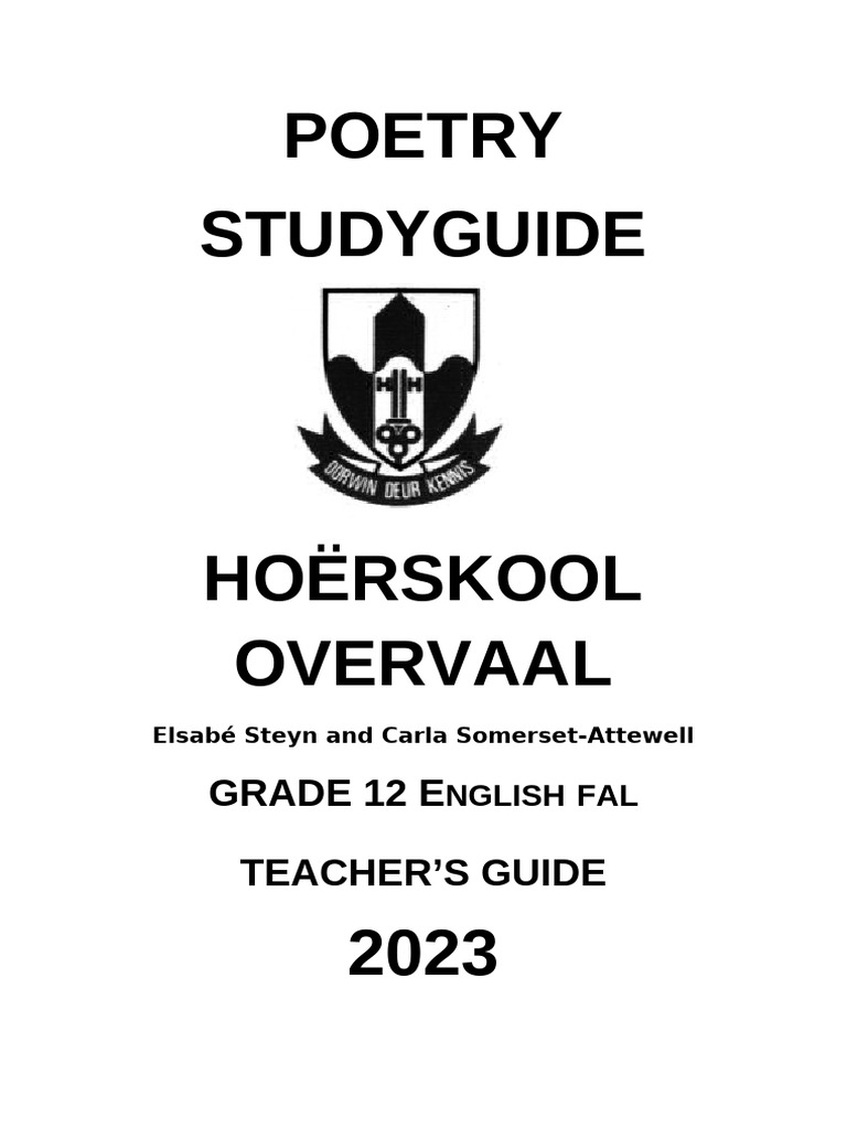 Grade 12 Poetry Study Guide 2023 | PDF | Art | Poetry