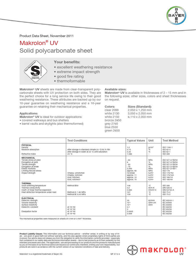 Polycarbonate Test Data | PDF | Strength Of Materials | Yield (Engineering)