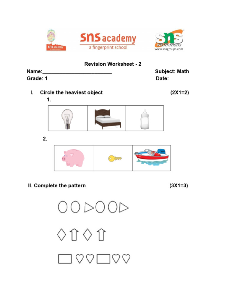 Revision Worksheet 2 Grade 1 Term 2 | PDF