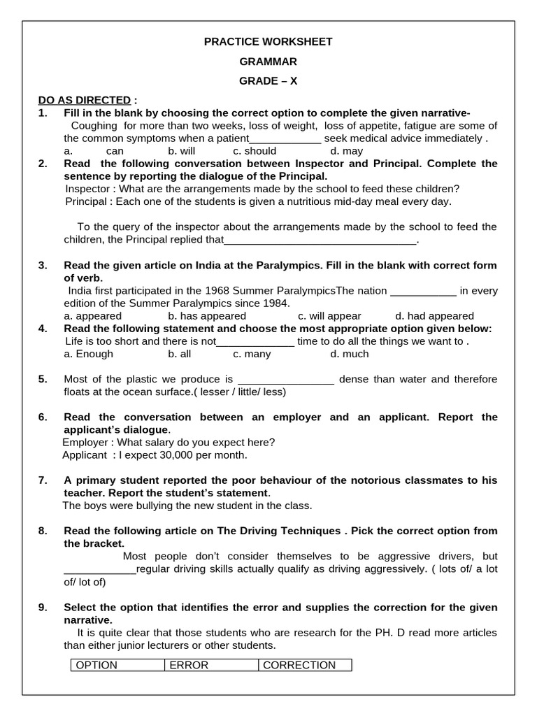 Practice Worksheet (Grammar) | PDF