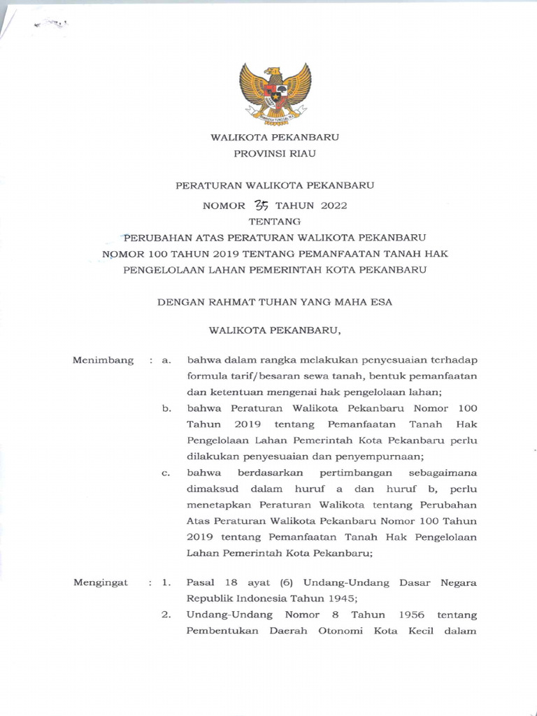 Perwa No 35 Tahun 2022 Tentang Perubahan Atas Peraturan Walikota ...
