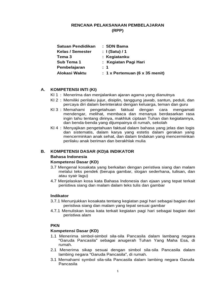 RPP SD Kelas 1 Tema 3 | PDF | Karier & Perkembangan
