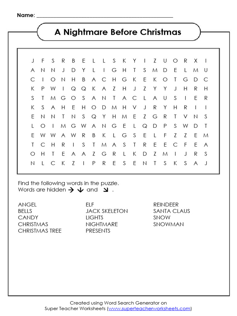 Nightmare Before Christmas Word Search | PDF | Christmas | Santa Claus
