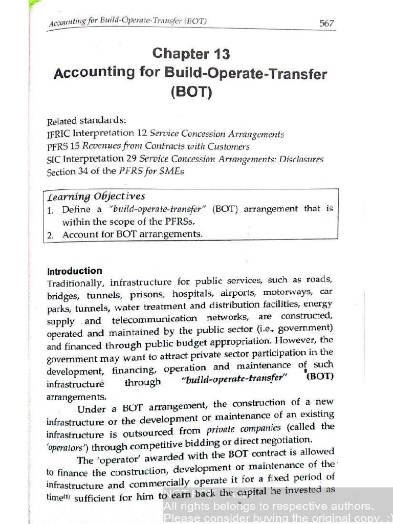 Chapter 13 Accounting For Build Operate Transfer BOT | PDF