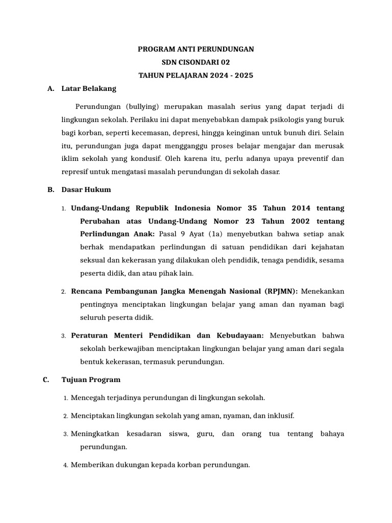 Program Anti Perundungan SDN 2024-2025 | PDF