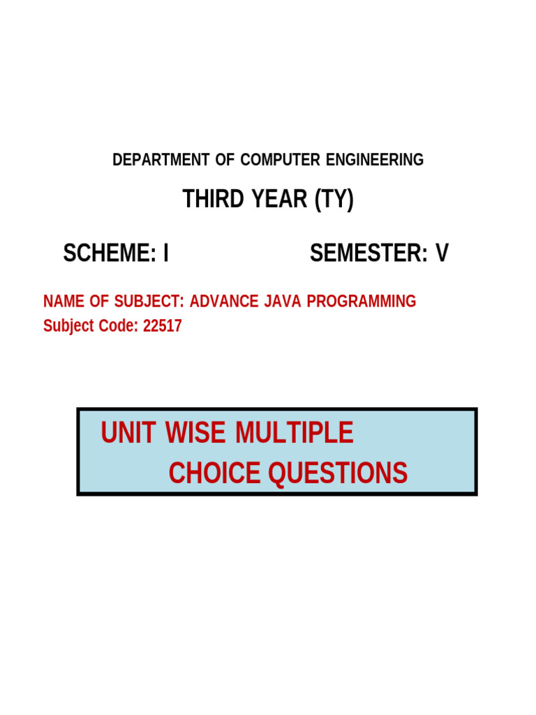 Advanced Java Programming MCQs Bank | PDF | Port (Computer Networking ...