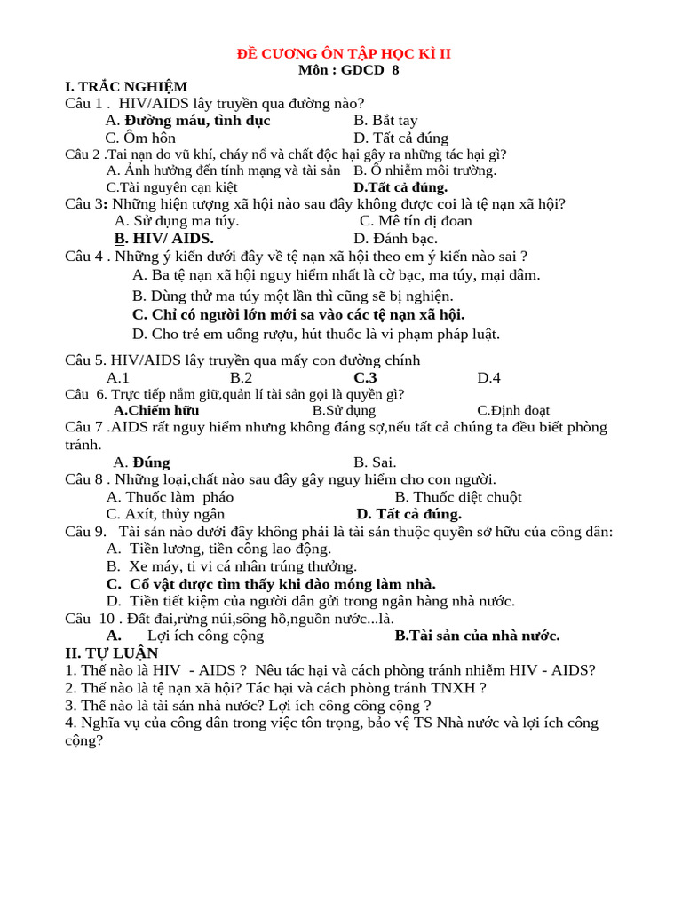 Đề cương ôn tập GDCD 8 | PDF