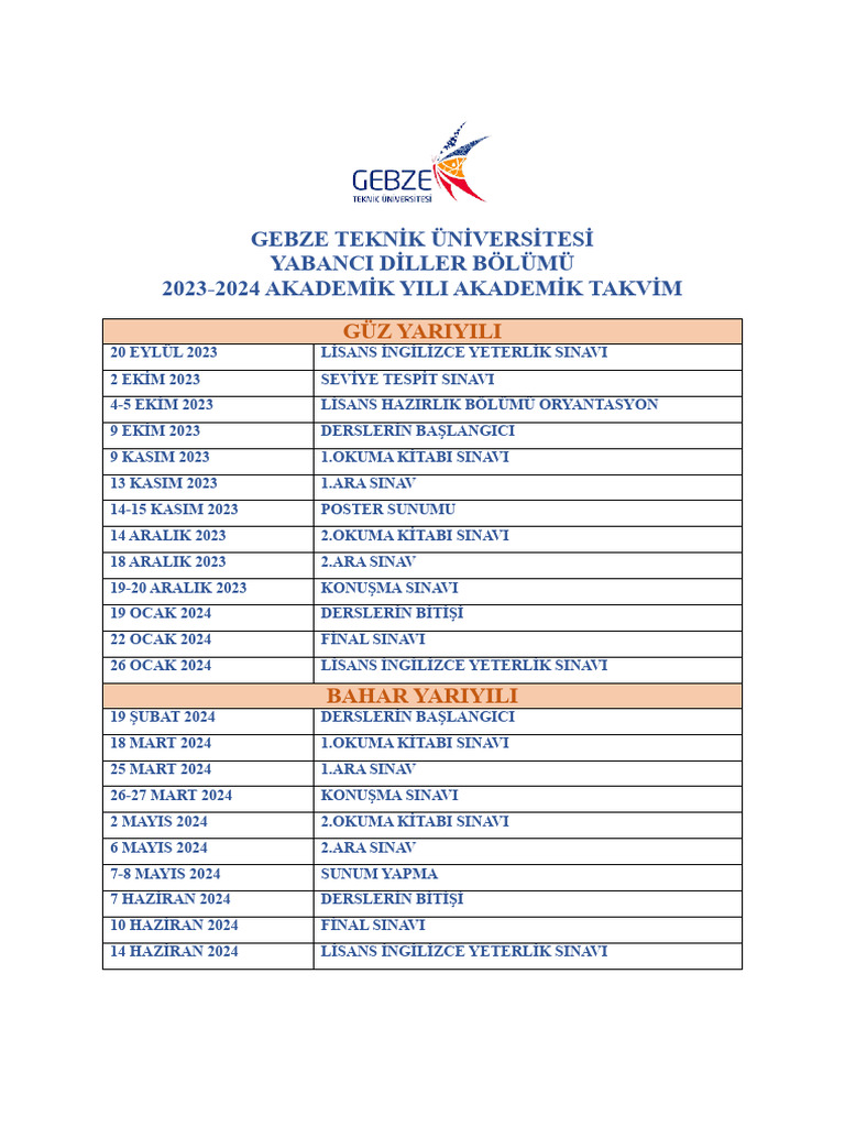 2023-2024 Ydb Akademi̇k Takvi̇m | PDF