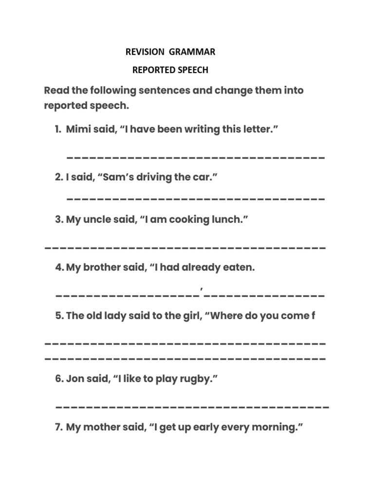 Reported Speech Revision Exercises | PDF