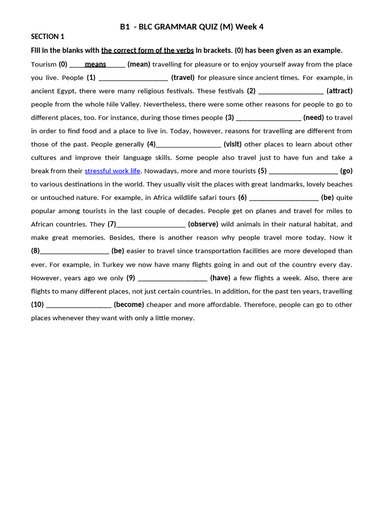 BLC Grammar Quiz - Week - 4 | PDF | Linguistics