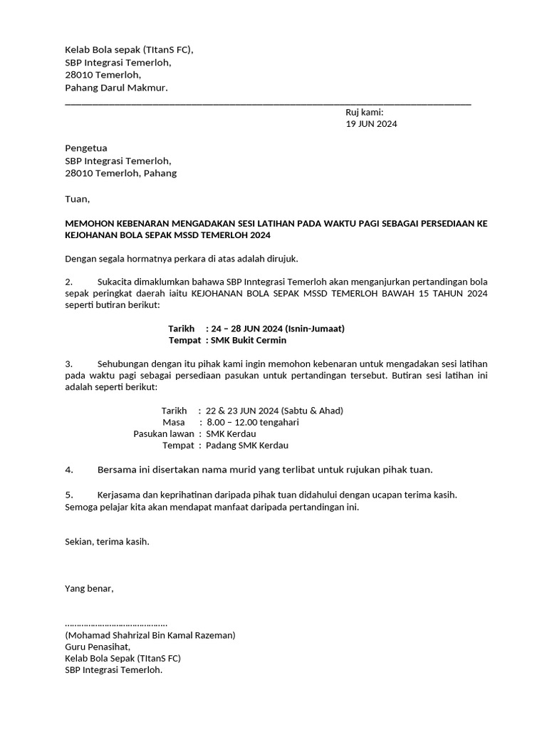 Surat Training Pagi | PDF