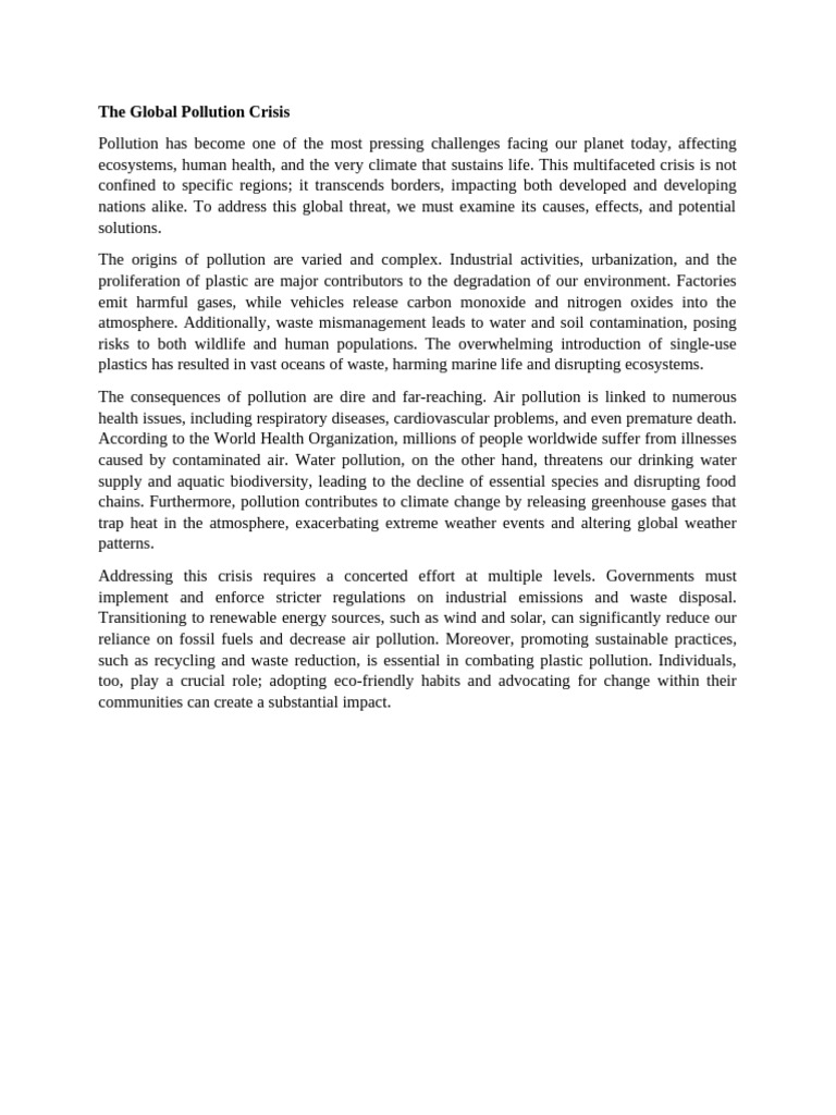 The Global Pollution Crisis | PDF