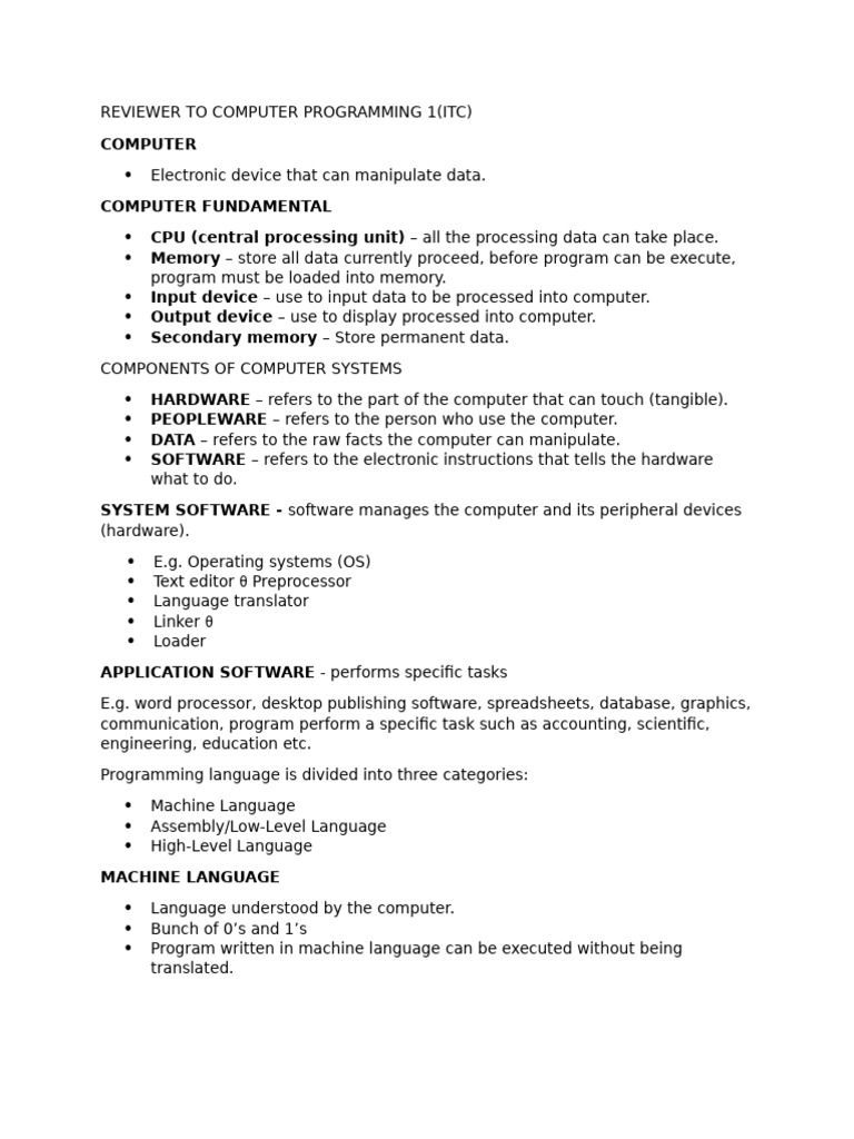 Reviewer To Computer Programming 1 | PDF | Data Type | Algorithms