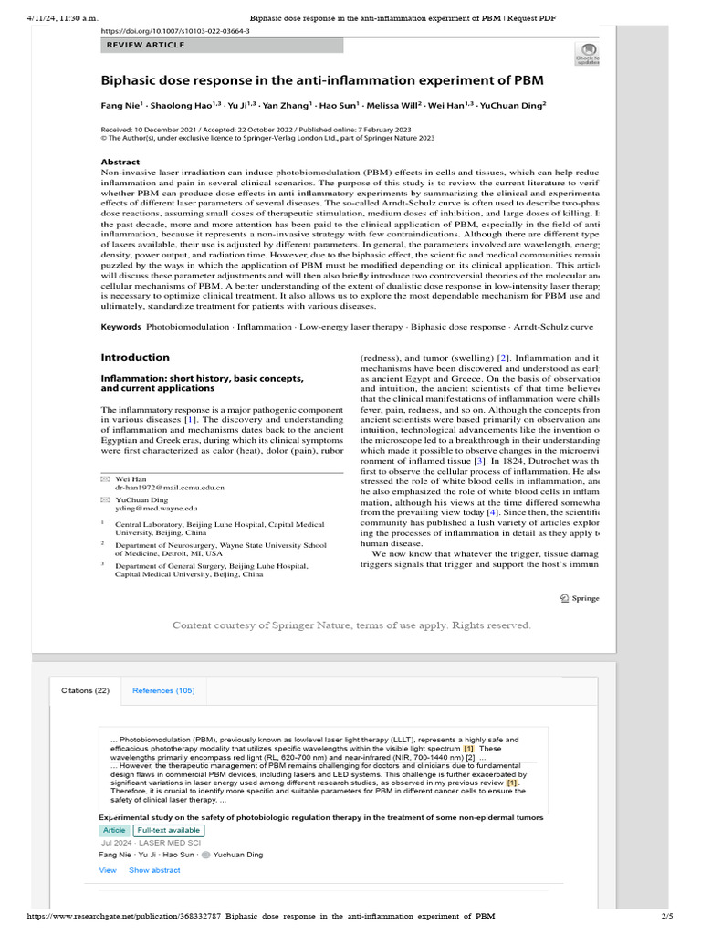 Biphasic Dose Response in The Anti-Inflammation Experiment of PBM ...