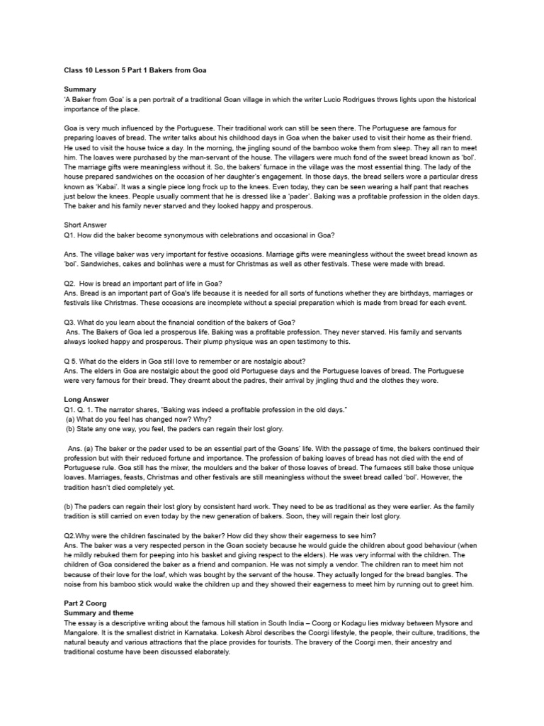 Class 10 Lesson 5 Part 1 Bakers From Goa | PDF | Tea