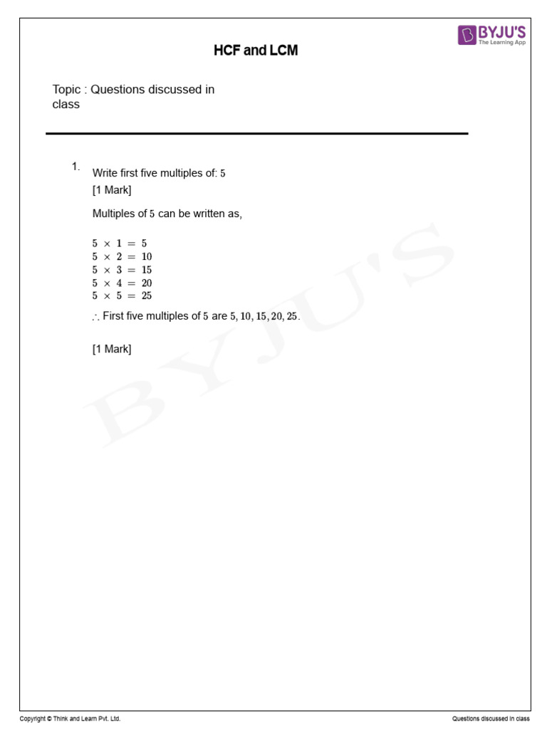 13-SEP-Revise - HCF and LCM - in Class | PDF
