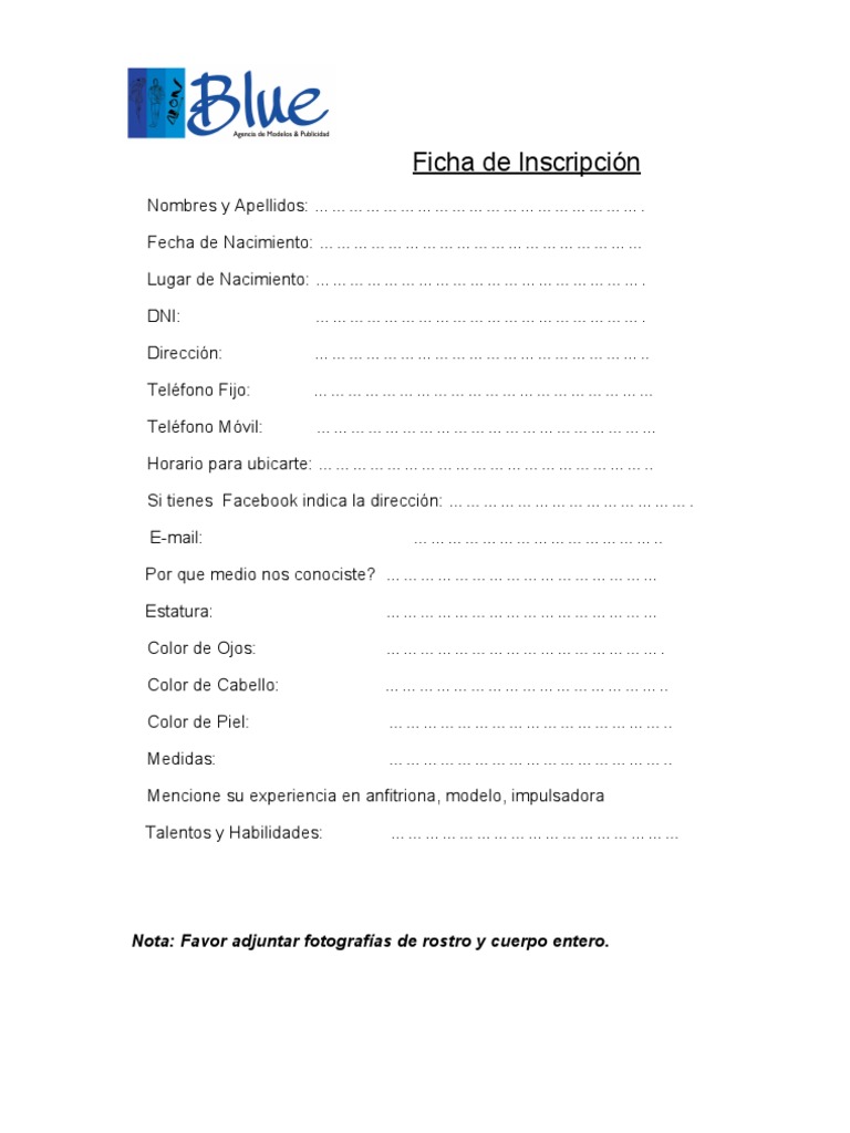 Ficha para Casting de Modelos | PDF