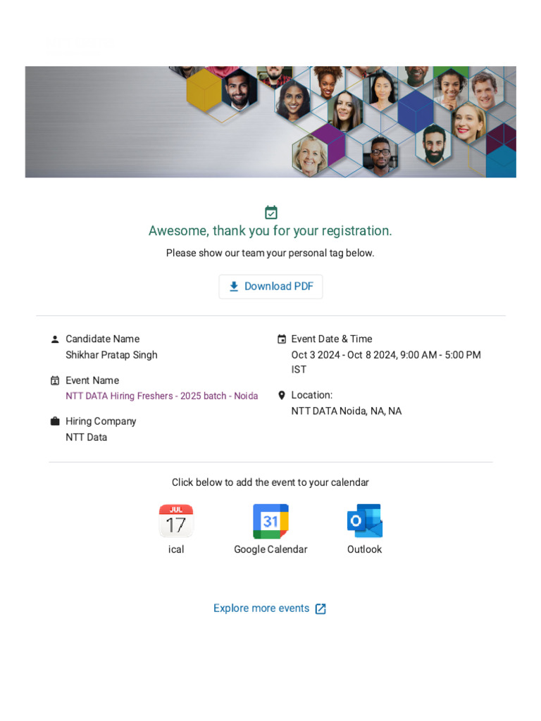 NTT DATA Hiring Freshers - 2025 Batch - Noida | PDF