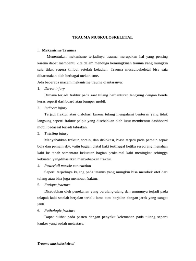 Trauma Muskuloskeletal | PDF | Sains & Matematika