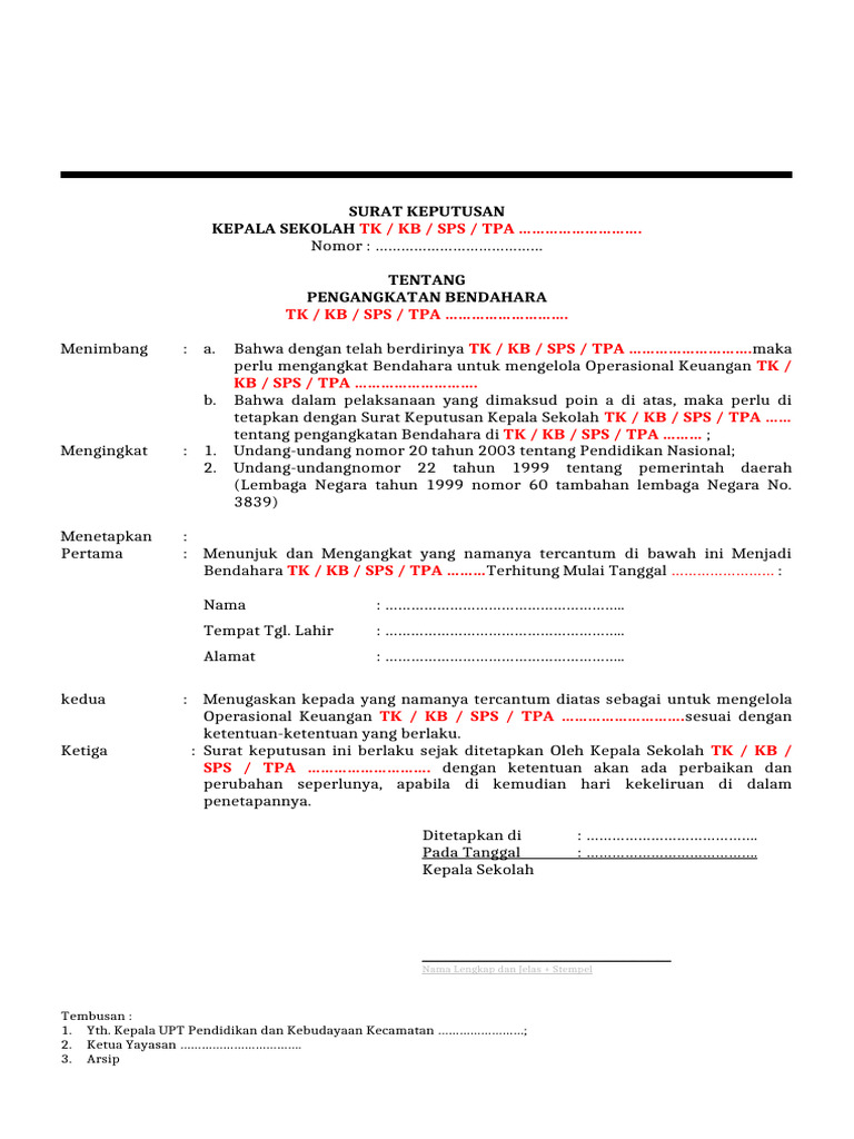 Contoh SK Bendahara | PDF