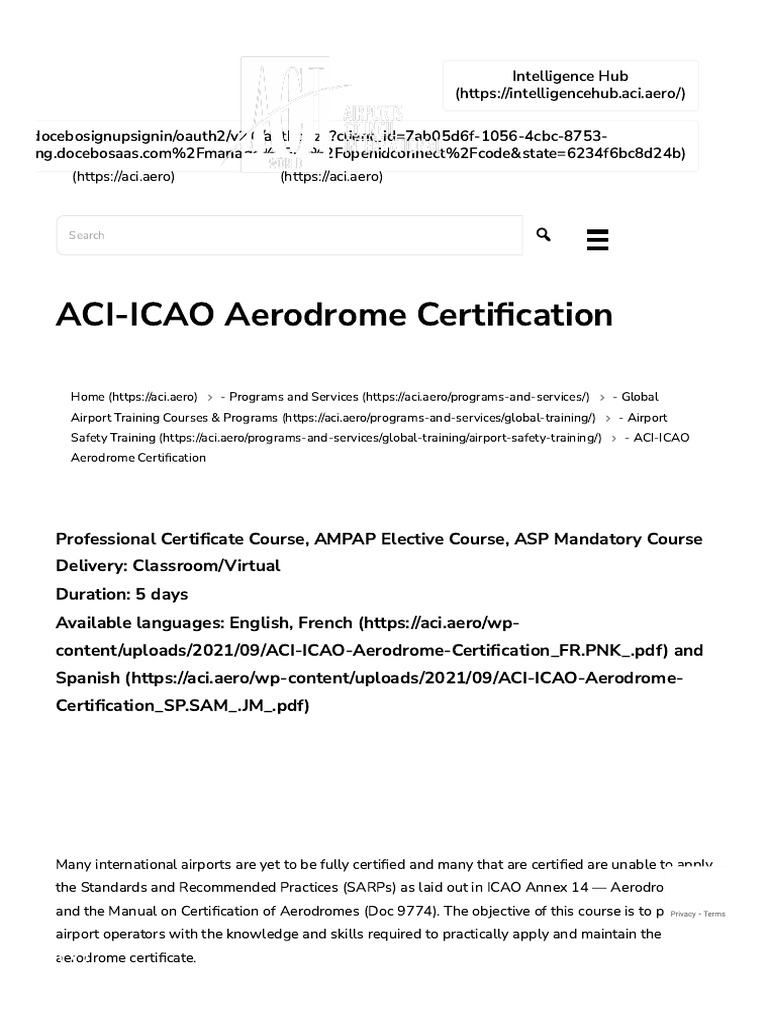 ACI-ICAO Aerodrome Certification - ACI Course | PDF | Aerodrome | Airport