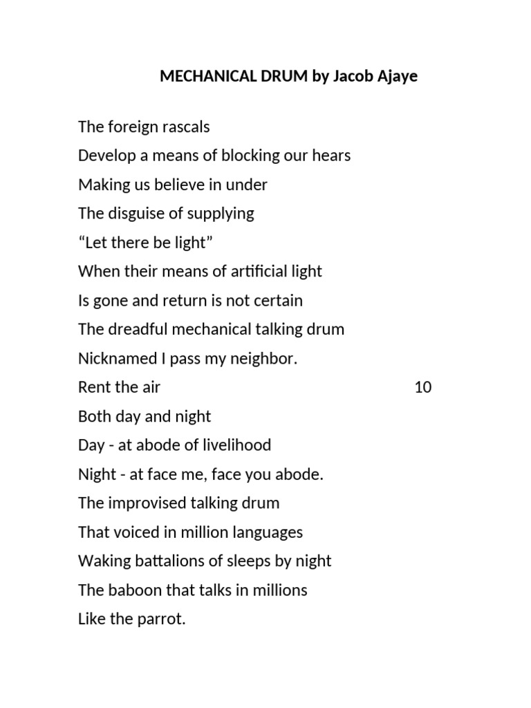 MECHANICAL DRUM by Jacob Ajaye | PDF | Poetry | Electric Generator