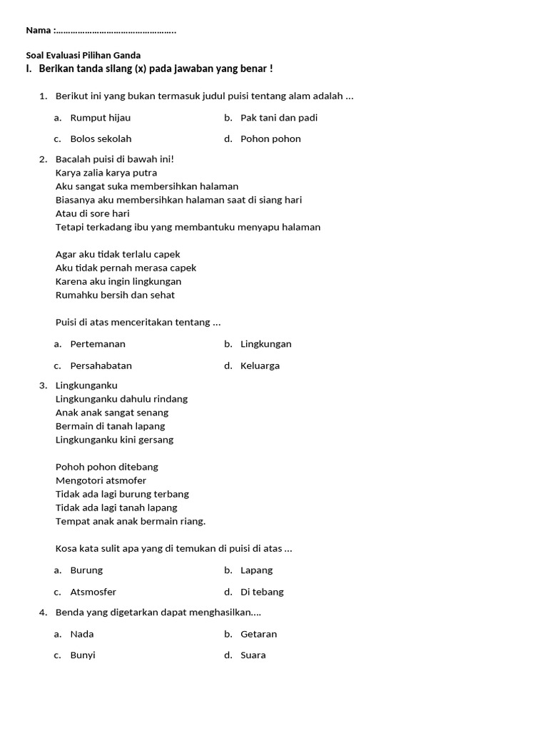 Soal PG Kelas 2 Tema 5 PB 1 | PDF