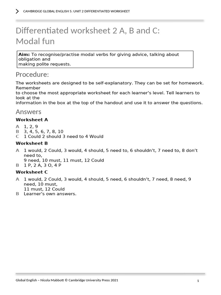 Grade 4 - English - Unit 2 - Differentiated Worksheets | PDF | Meat