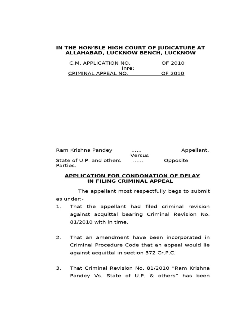 Application For Condonation | PDF | Appeal | Affidavit