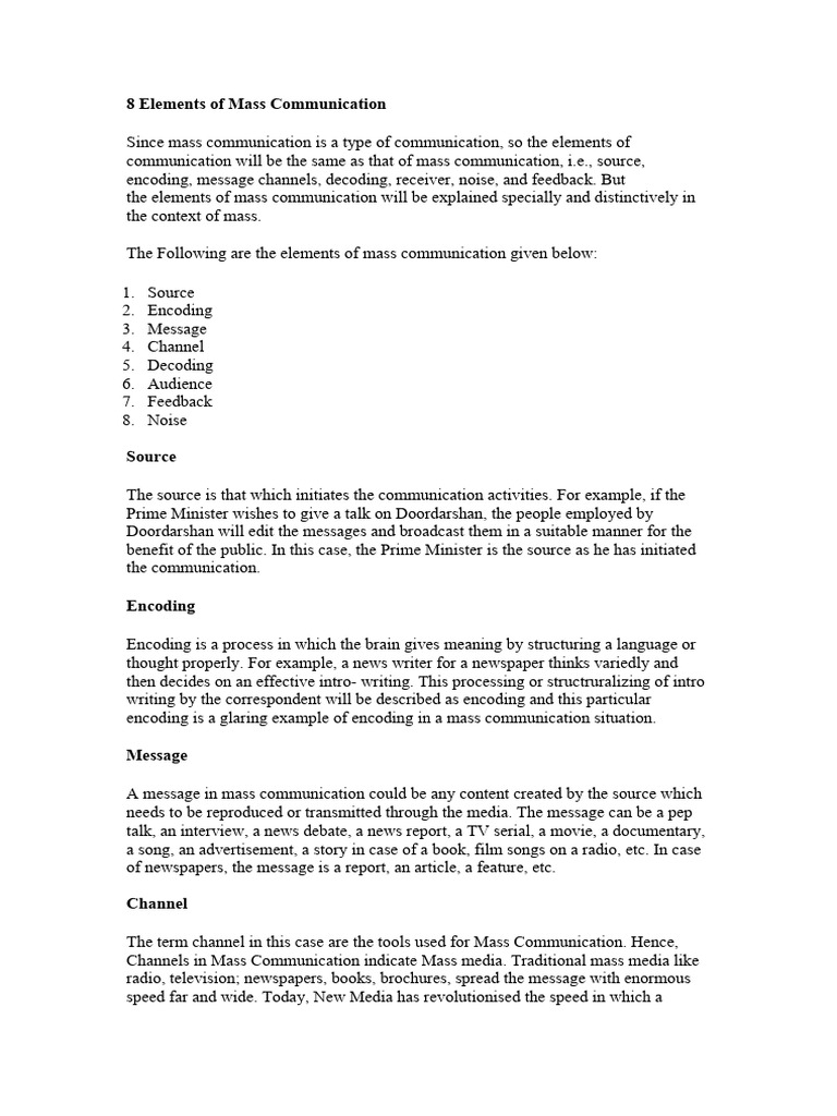 Essential Elements of Mass Communication | PDF | Communication | Mass Media