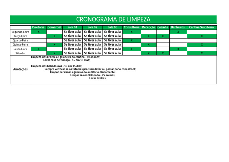 Cronograma De Limpeza Png Pdf