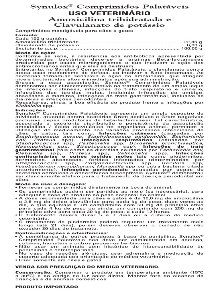Synulox Comprimidos Palataveis | PDF | Infecção | Estafilococo