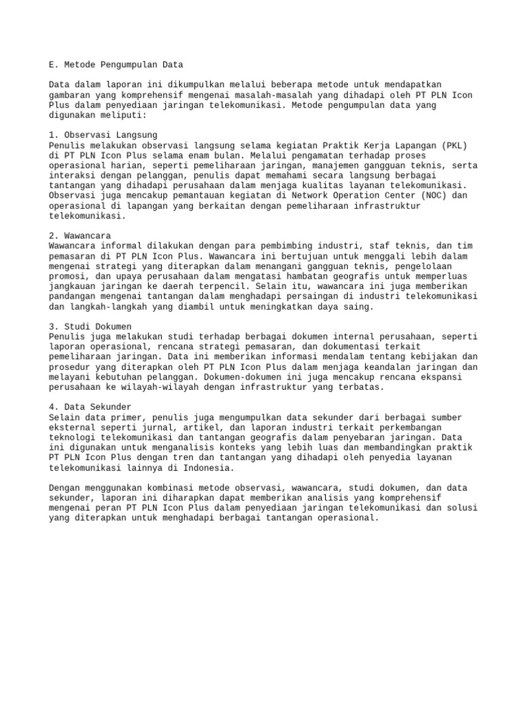 Metode Pengumpulan Data PKL | PDF | Bisnis | Teknologi & Rekayasa