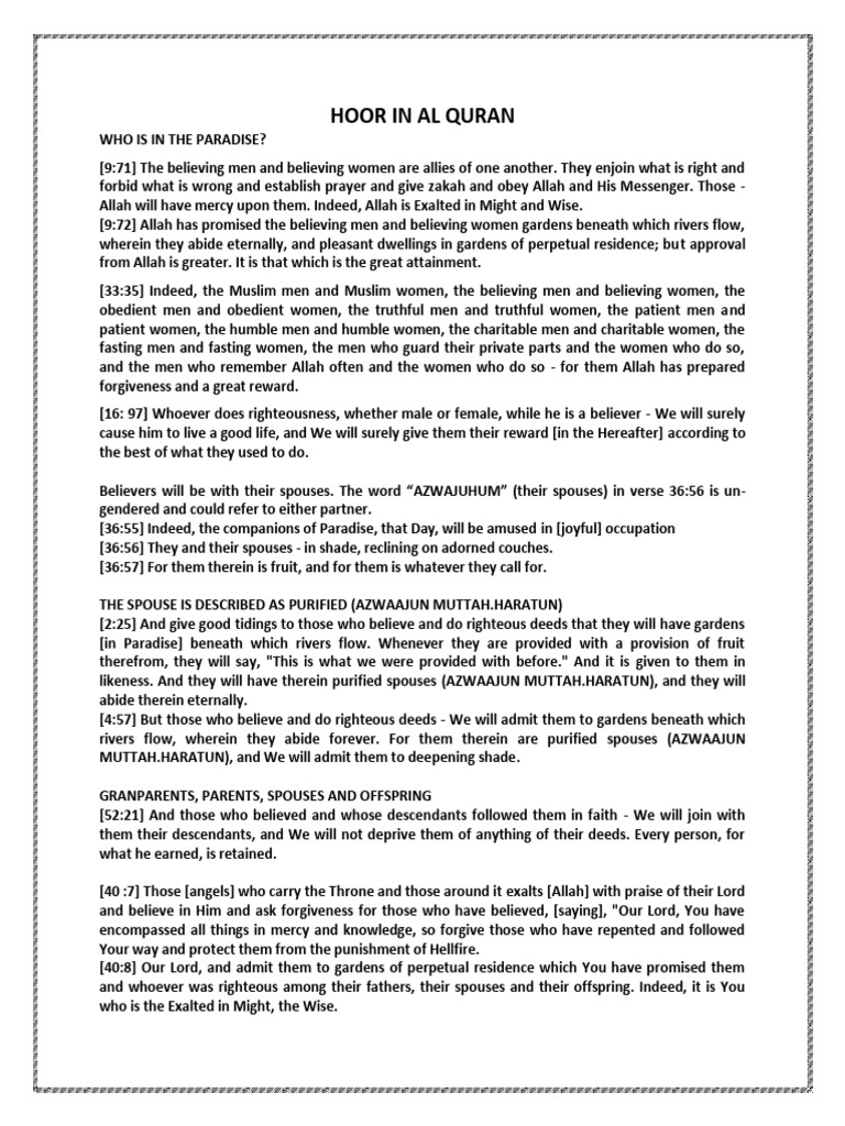 Real Truth About The Companion of Paradise, Hoor in Jannat | PDF ...