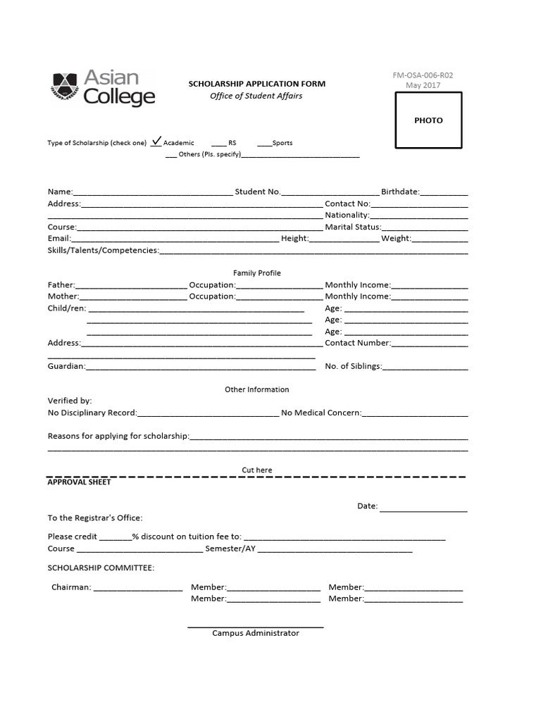 Scholarship Form FM-OSA-006-R02 OSA | PDF