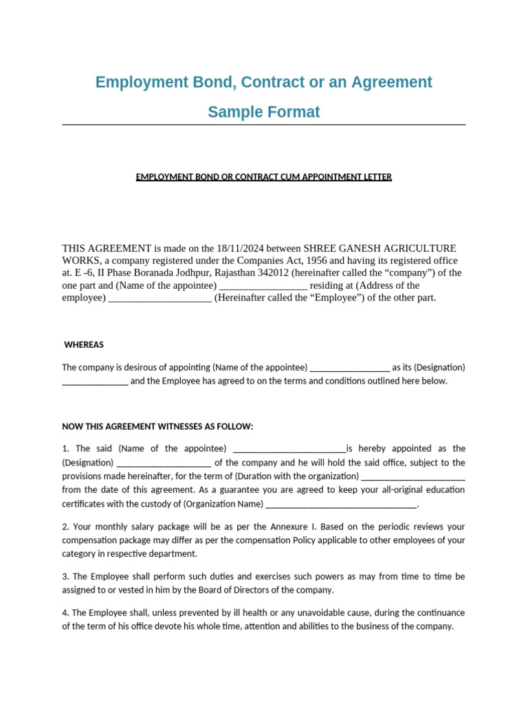Employment Bond | PDF | Employment | Board Of Directors