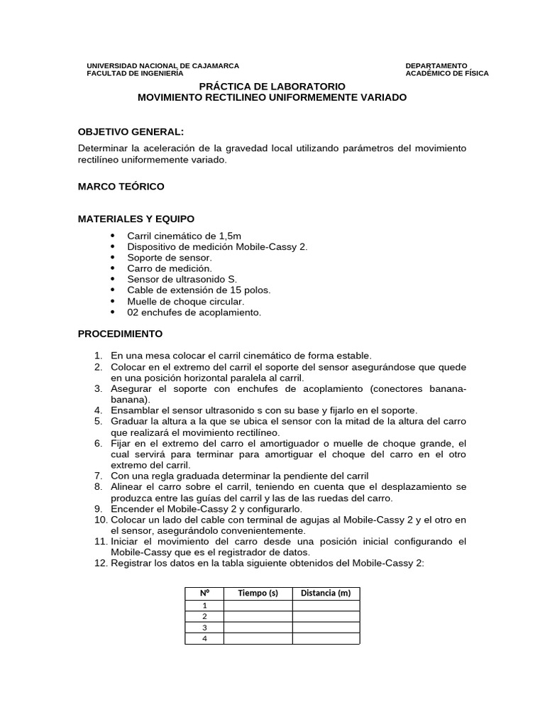 Practica de Laboratorio MRUV | PDF | Cinemática