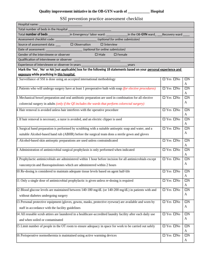 Guideline Adherence Assessment Checklist | PDF | Surgery | Medicine