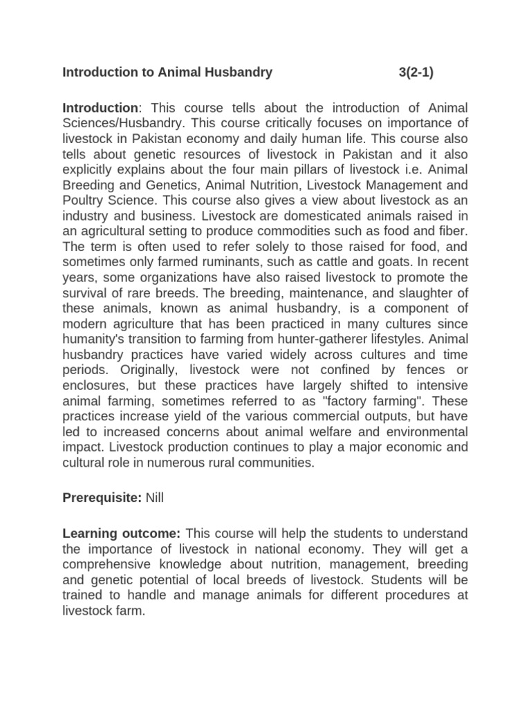 Introduction To Animal Husbandry | PDF | Livestock | Agriculture