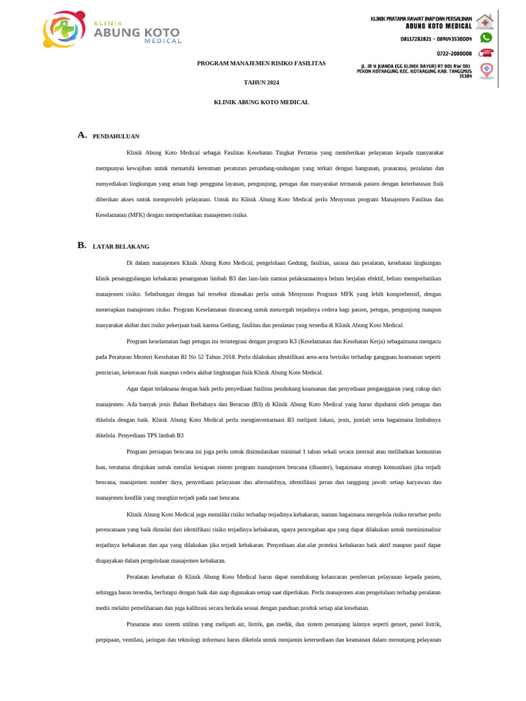 Program Manajemen Risiko Fasilitas 2024 | PDF