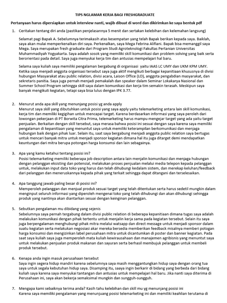 Contoh Pertanyaan Interview | PDF